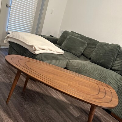 Wooden Oval Coffee Table Side Table, Rustic Mid Century Center Table ...