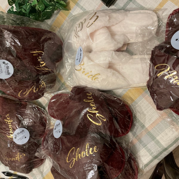 Custom Spa Fluffy Cross Slippers, Bridesmaid Slippers, Bridesmaid Gift ...