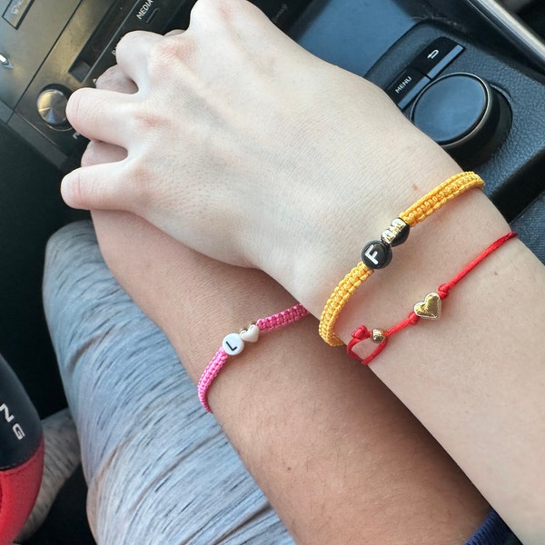 Set of 2 Personalized Initial Bracelets With Colorful Heart | Custom Matching Bracelets for ...