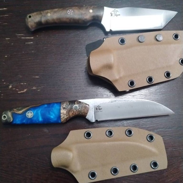 Custom EDC Knife With Scout Carry Leather Sheath, Stainless Steel Fixed ...