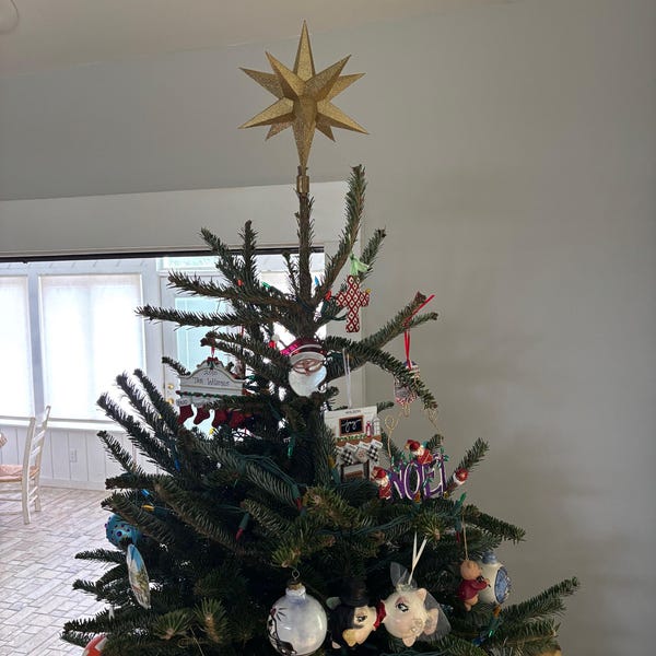 10" White Glitter Christmas Tree Topper, Handmade Paper With 60 Faces ...