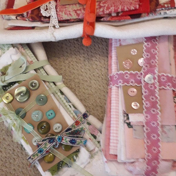 Slow Stitch Fabric Bundle Containing Vintage and New Materials, Buttons ...