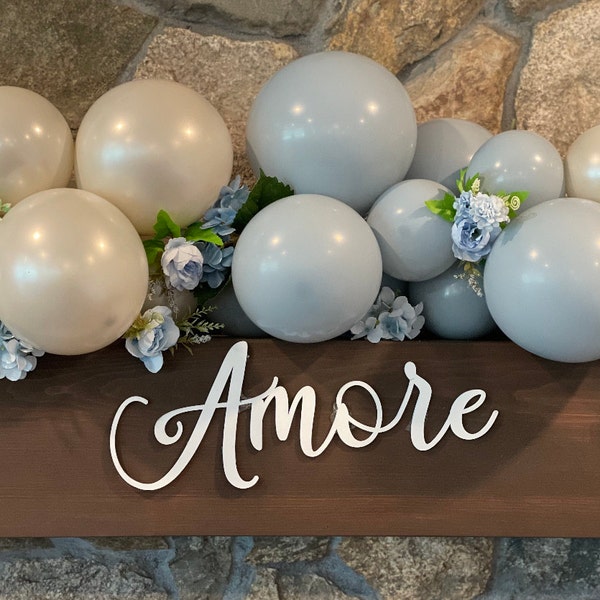 Custom Amore Wooden Words Cursive Natural Wood Sign Love Wreath Board ...