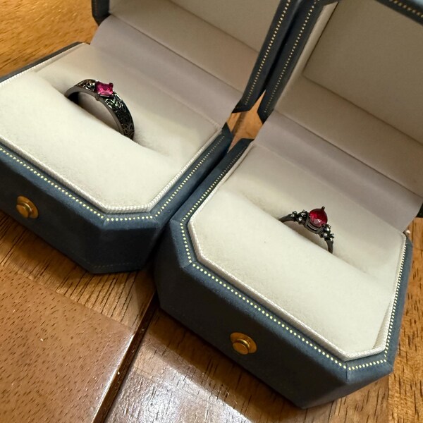 2PCS Antique Ruby Couple Wedding Ring Set Leaf Floral Couple Promise ...
