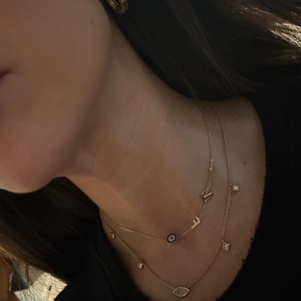 14K Solid GOLD Sideways Initial Necklace, Perfect Gift for Her ...
