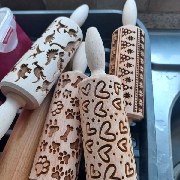 SET of 4 Small ROLLING Pins Christmas Set, FREE Worldwide Shipping With Fedex shipping 3-5 ...