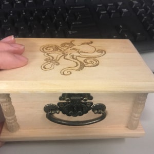 Octopus Latched Wooden Box, Free Custom Engraving, Nautical Theme ...
