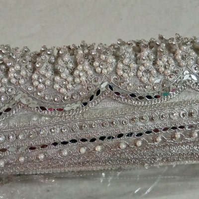 7cm Pale Gold Scallop Mirror Trim, Cutwork Sequin Saree Border ...