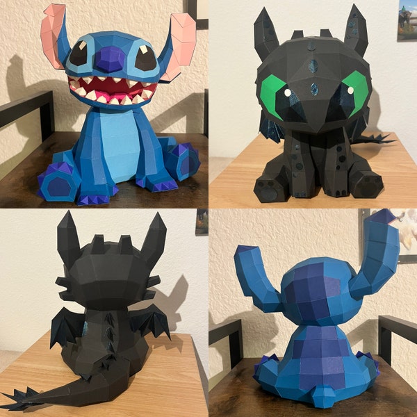 Stitch and Night Fury Dragon PDF SVG Papercraft DIY Pepakura Origami ...