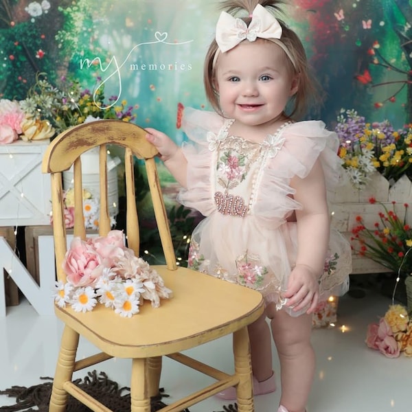 Fairy Floral 1st Birthday – Ruffle Shoulders, Butterfly Detail - Cake ...