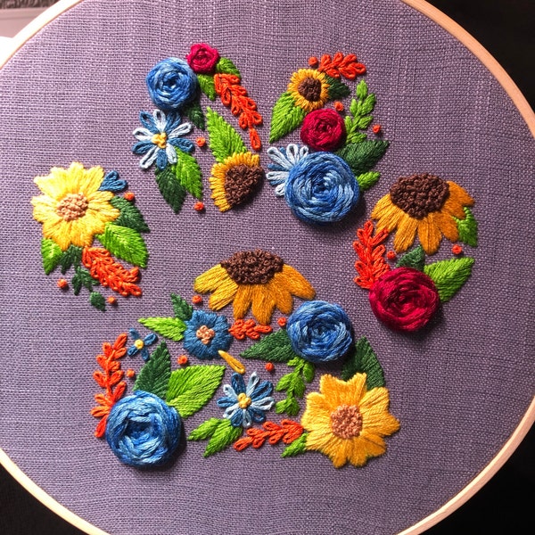 PDF Pattern - Furry Friend Florals, Floral Paw Print Embroidery Pattern ...