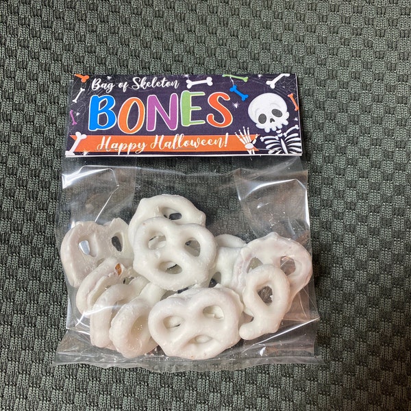Printable Halloween Bag Topper, Skeleton Bones Pretzel Treat Bag Topper ...
