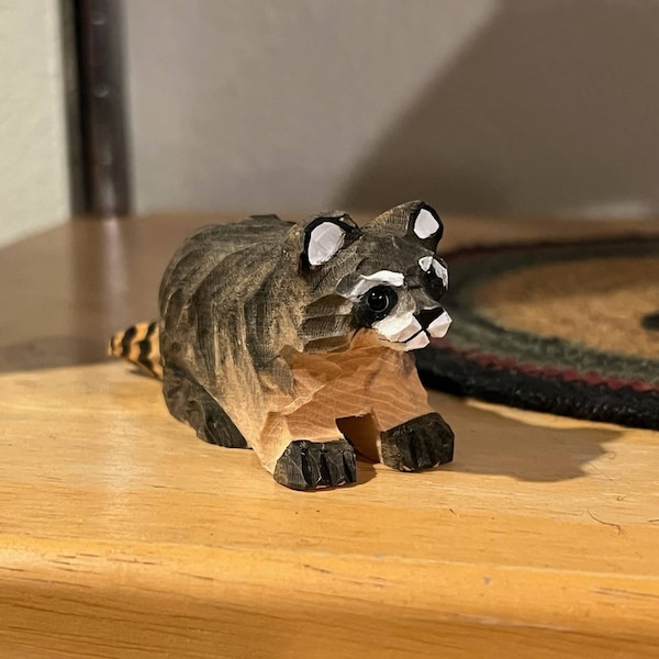 Hand-carved Wooden Raccoon Figurine: Christmas Raccoon Ornament Gift ...