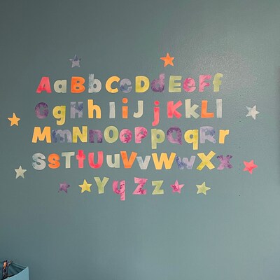 Watercolor Alphabet Wall Stickers, Rainbow Peel and Stick Wall Stickers ...