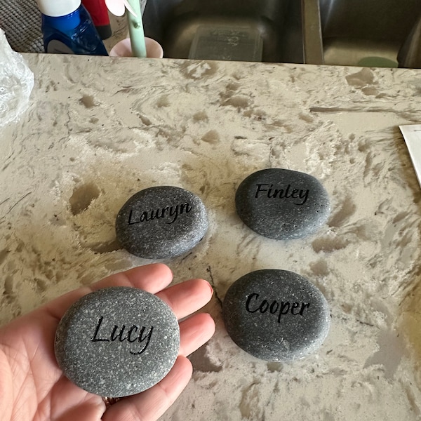 Name Stones in Gray With Black, Great Family Gifts. Custom Engraved ...