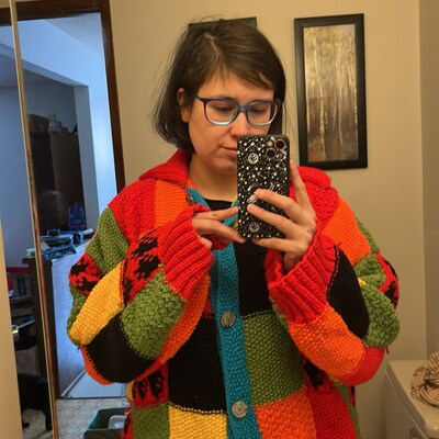 Patchwork Oversized Cardigan Hand Knitted Blue&gray Cardigan - Etsy