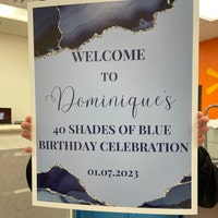 Editable Shades of Blue Birthday Welcome Sign, Blue Agate Birthday ...
