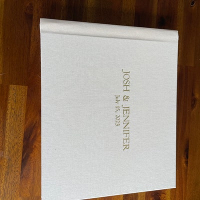 Champagne Linen Lay Flat Guest Book Gold Lettering Gold Emboss Deluxe ...