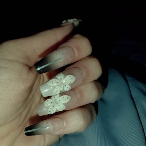 Flower Nails,custom Hand Painted Acrylic Nails, 3D Press on Nail ...