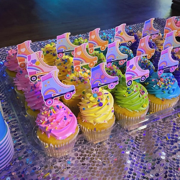 Retro Groovy Roller Skates 70s 80s Cupcake Toppers, Set of 12, Birthday ...