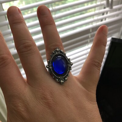 Victorian Gothic Ring Sapphire Blue Ornate Filigree Silver Steampunk ...