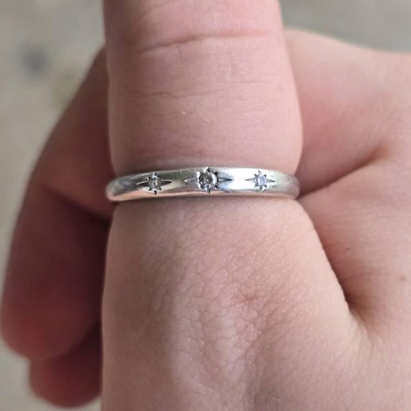 Thin Starburst Diamond Ring, Star Setting Celestial Ring, Gold Ring ...