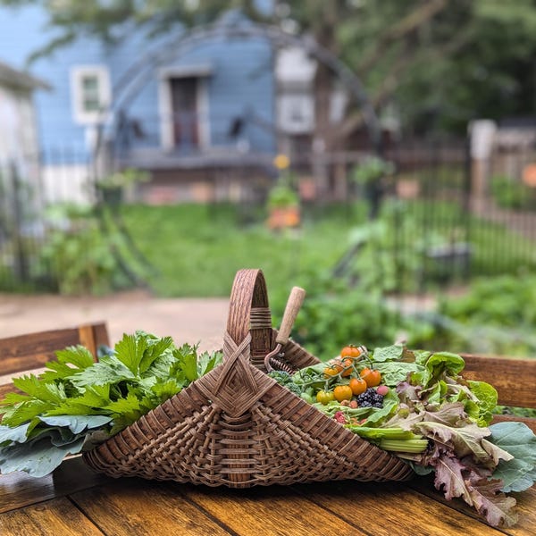 Ribbed Hearth Basket- Flower Herb Basket - Etsy