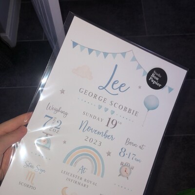 New Baby Personalised Print Birth Details Gift Keepsake Print New Baby ...