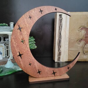 Wooden Crescent Moon and Stars Décor 3 Sizes Available Stand Included ...