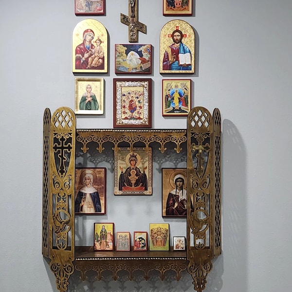 Wooden Corner Shelf, Corner Altar Wood Display Christian Catholic ...