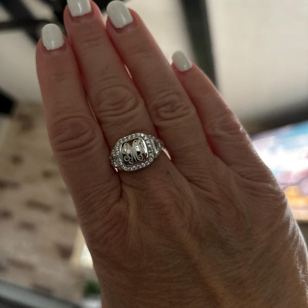 Personalized Sterling Silver CZ Monogram Ring - Elegant Initial Jewelry ...