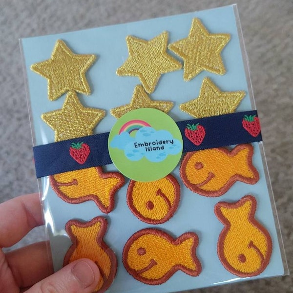 Three Cute Small Golden Stars Machine Embroidered Patchs, Set of (3 ...