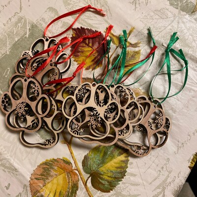 Set of 12 Paw Print Snowflakes, Handmade Snowflake Ornament, Wood Pet ...