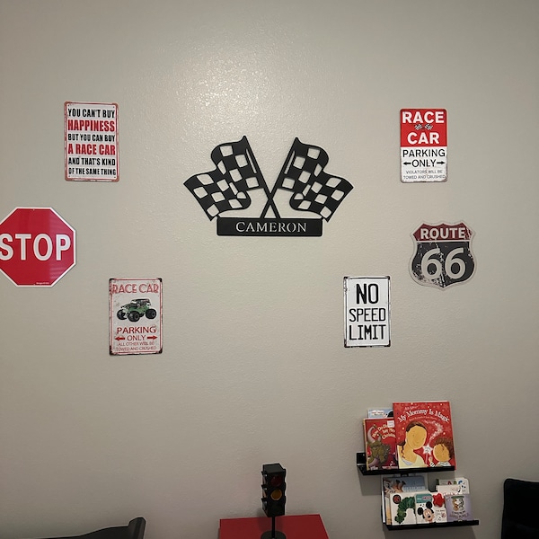 Custom Checkered Flag Racing Sign, Checkered Flag Monogram ...