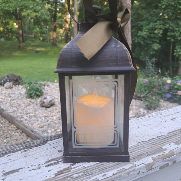 Army Forge Lantern — Personalized Boot Camp / Basic Training Keepsake Gift Etched Glass Panels ...