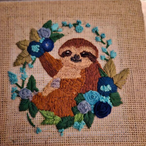 Floral Sloth Hand Embroidery Pattern, Sloth Pattern, Cute Sloth Pattern ...