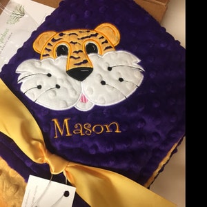 Tiger Personalized Minky Baby Blanket, Purple and Gold Baby Blanket ...