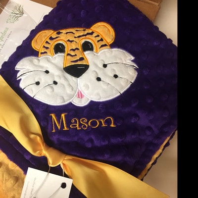 Tiger Personalized Minky Baby Blanket, Purple and Gold Baby Blanket ...