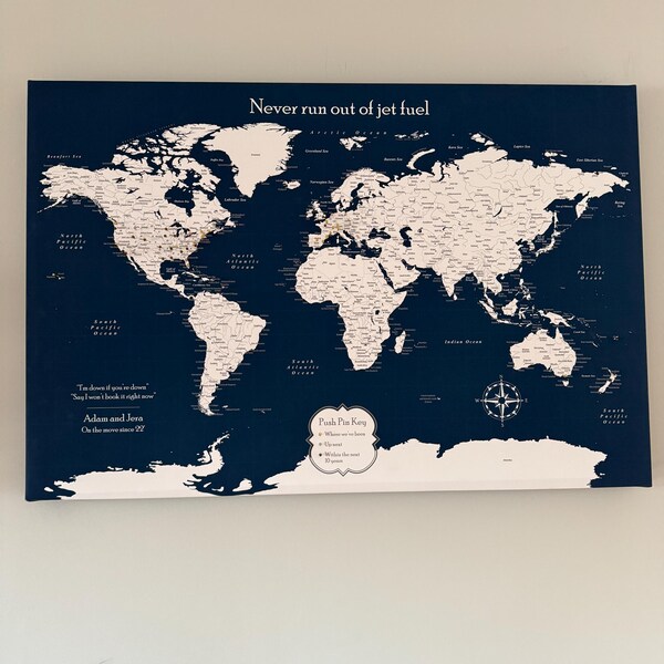 Personalized World Map, Custom Push Pin Map on Canvas, Travel Gift for ...