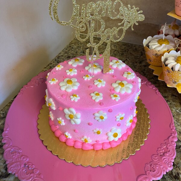 ANY AGE Topper, Queen Bee Cake Topper, Birthday Glitter Cake Topper ...