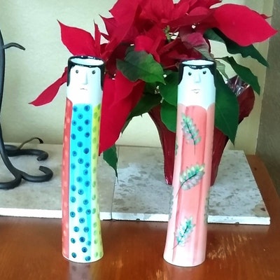 Crazy Family Ceramic Bud Vases Pottery Vases for Dried Flowers Handmade ...