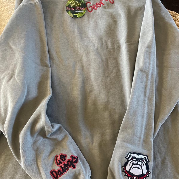 SEA FOAM CUSTOM Embroidery on Collar Chain Stitch Sweatshirt ...