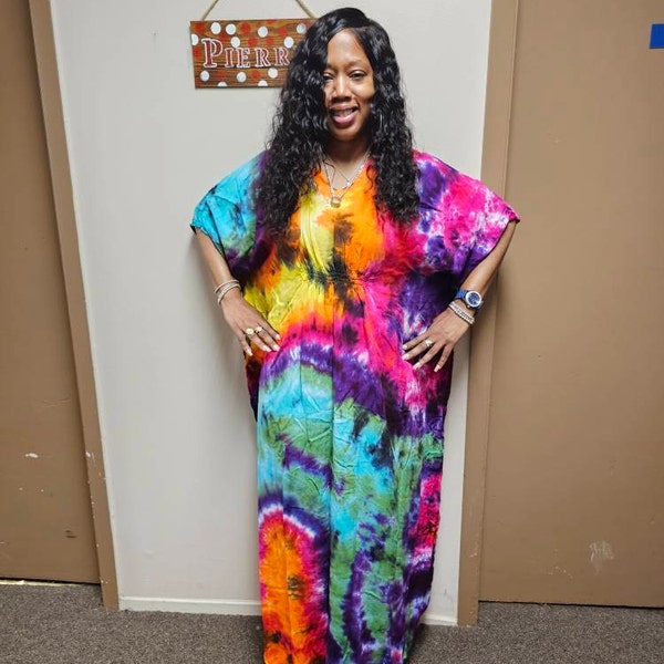 Rainbow Plus Size Maxi Dress, Loose Kaftan Dress, Boho Dress, Comfy ...