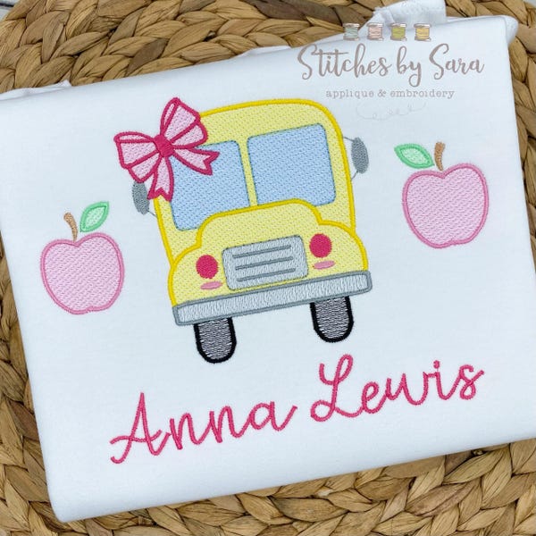Back to School Bus With Bow Machine Embroidery Design - Etsy