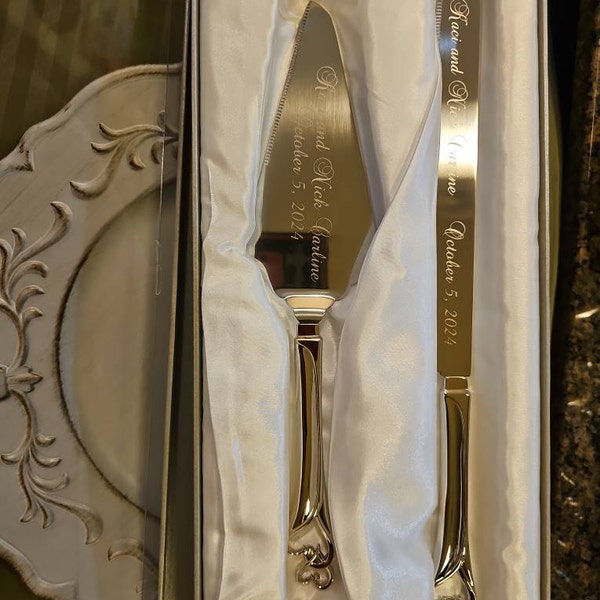 Personalized Cake Knife and Server Set With 2 Dessert Forks Engraved ...