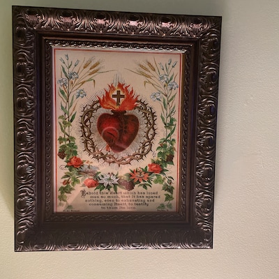 Vintage Sacred Heart Print, Catholic Wall Art, Sacred Heart of Jesus ...