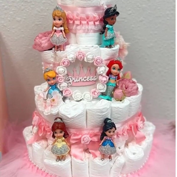 Princess Diaper Cake, 3 or 4 Tier Diaper Cake for a Girl, Princess ...