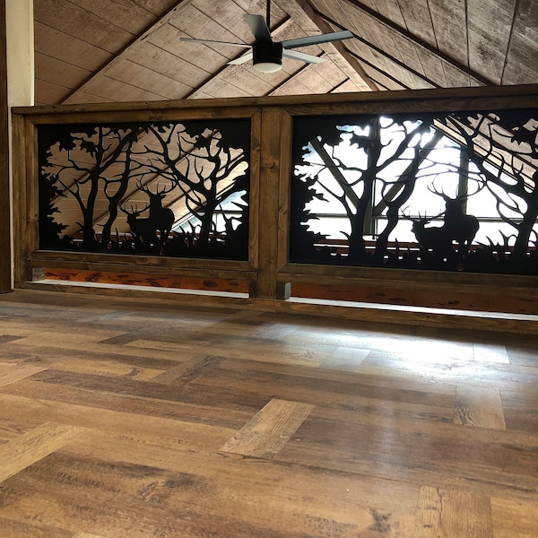 Decorative Rustic Railings, Wildlife Scenery Two Bucks in Winter Woods ...