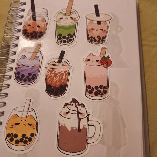 Boba Cat Sticker Set | Cute Cat Sticker Waterproof Durable Stickers ...