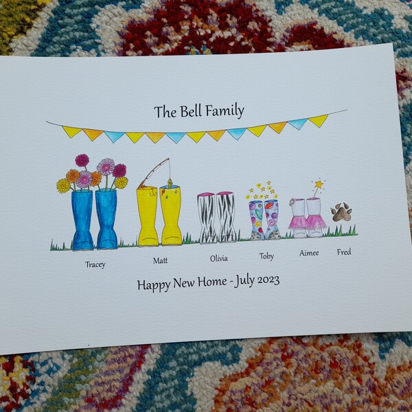 Create Your Own Family Print, Custom Welly Boot Print, Personalised ...